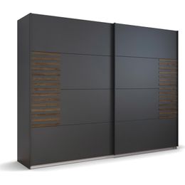 Schwebet&uuml;renschrank Rauch "Kleiderschrank Schrank Garderobe Schlafzimmerschrank BAREA", grau (graumetallic, atlantic oak dunkel), B:271cm H:210cm T:62cm, Holzwerkstoff, Schr&auml;nke, Schwebet&uuml;renschrank, Front mit Auflage in moderner Lamellen-Optik MADE IN GERMANY