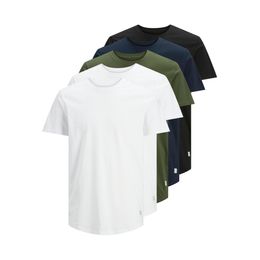 Jack & Jones T-Shirt JACK & JONES "JJENOA TEE SS CREW NECK 5PK MP NOOS", Herren, Gr. S, blau (wei&szlig;, navy, schawarz), Single Jersey, Obermaterial: 100% Baumwolle, unifarben, schmal Po-bedeckend, Rundhals, Shirts T-Shirt, Topseller