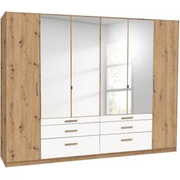 Kleiderschrank Rauch "Schrank Dreht&uuml;renschrank Ankleide Garderobe Schlafzimmer MOSBACH", eiche artisan, alpinwei&szlig;, B:271cm H:210cm T:56cm, Holzwerkstoff, Schr&auml;nke, Kleiderschrank, mit Spiegel und farblich abgesetzten Schubladen MADE IN GERMANY