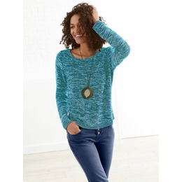Rundhalspullover Casual Looks "Pullover", Damen, Gr. 52, blau (petrol, meliert), 54% Baumwolle, 46% Polyacryl, meliert, figurumspielend, Pullover Rundhalspullover
