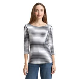 3/4-Arm-Shirt Tom Tailor, Damen, Gr. L, sanftes wei&szlig; navy blau stripe, Single Jersey, Obermaterial: 97% Baumwolle, 3% Elasthan, gestreift, regular fit h&uuml;ftbedeckend, U-Boot-Ausschnitt, Shirts 3/4-Arm-Shirt, im Streifen-Design