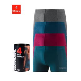 Boxer Bench. "Boxershorts f&uuml;r Herren", Herren, Gr. XXL, 4 Stk., bunt (blau, anthrazit, meliert, petrol, bordeaux), Jersey, Obermaterial: 95% Baumwolle, 5% Elasthan, unifarben, Unterhosen Boxer, Unterhosen in der Dose mit kleinem Logodruck auf dem Bein