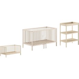 Babym&ouml;bel-Set Vipack "Dino ist das ideale Start Set f&uuml;r Ihr Kind aus massiver Buche", beige (natur), ohne Matratze, B/H: 70cm x 140cm, Schlafzimmerm&ouml;bel-Sets, Babym&ouml;bel-Set, Baby-/Juniorbett u. Wickelregal inkl. wahlweise in 3 Farben erh&auml;ltlich