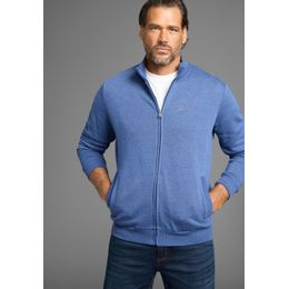 MAN'S WORLD Sweatjacke MAN'S WORLD, Herren, Gr. 3XL (64/66), blau (blau, melange), angeraute Sweatware, Obermaterial: 60% Baumwolle, 40% Polyester, meliert, Basic, regular fit, hoch geschlossener Ausschnitt, Sweatjacken Sweatjacke, Stehkragen und dezentem Logodruck, Topseller