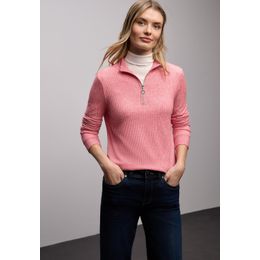Langarmshirt Street One, Damen, Gr. 34, striking coral meliert, Jersey, Obermaterial: 50% Viskose, 25% Nylon, 25% Polyester, unifarben, normal h&uuml;ftbedeckend, Rundhals, Shirts Langarmshirt, mit Rippstruktur und Zipper
