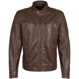 Lederjacke Mauritius "GBDerry LAORV", Herren, Gr. 4XL, braun (cognac), Obermaterial: 100% Schafsleder. Futter: 100% Baumwolle. &Auml;rmelfutter: 100% Polyester, unifarben, regular fit kurz, eingesetzt abgesteppt, Jacken Lederjacke, mit Stehkragen, Rei&szlig;verschluss, Schulterpasse