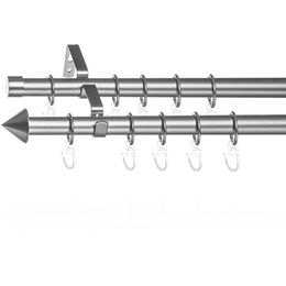 Gardinenstange LICHTBLICK ORIGINAL "Gardinenstange Kegel, 20 mm, ausziehbar, 2 l&auml;ufig 130 - 240 cm Chrom", silber (matt), L:130cm &Oslash;:20mm, Metall, Gardinenstangen, Gardinenstange, Zweil&auml;ufige Vorhangstange mit Ringen f&uuml;r Gardinen und Stores.
