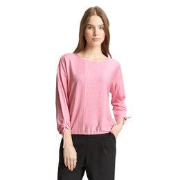 3/4-Arm-Shirt Tom Tailor Denim, Damen, Gr. XL, small tonal blush rose stripe, Single Jersey, Obermaterial: 58% Viskose, 38% Polyester, 4% Elasthan, gestreift, regular fit normal, Rundhals, verstellbar mit Bindeband, Shirts 3/4-Arm-Shirt, in feiner Rippoptik