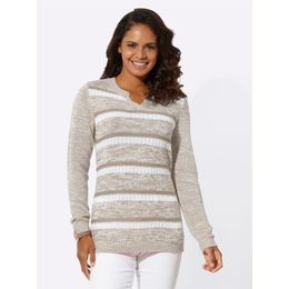 Strickpullover Casual Looks "Pullover", Damen, Gr. 50, beige (sesam, wei&szlig;, gemustert), 100% Baumwolle, 0% Polyacryl, gemustert, Pullover Strickpullover
