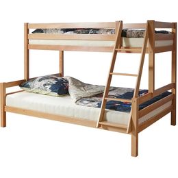 Etagenbett Ticaa "Maxim", beige (buche massiv natur), B:148cm H:150cm L:208cm, Etagenbetten, Etagenbett, mit Rollrost, Buche