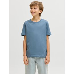 Jack & Jones Rundhalsshirt JACK & JONES JUNIOR "JJEORGANIC figurbetont, atmungsaktiv, kombinierbar", Jungen, Gr. 140, blau mirage, Jersey, Obermaterial: 100% Baumwolle, unifarben, slim fit normal, Rundhals, Shirts Rundhalsshirt, unifarben, casual, slim fit, Jersey, Rundhals