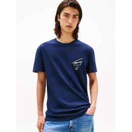 T-Shirt Tommy Jeans "TJM SIGN CITY TEE EXT", Herren, Gr. S, blau (schwarz night navy), Single Jersey, Obermaterial: 100% Baumwolle, regular fit h&uuml;ftbedeckend, Rundhals, Shirts T-Shirt, Rundhals, regular fit, gro&szlig;er R&uuml;ckenprint