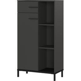 Aktenschrank Germania "GW-Rovigo mit offenem Regal & Schublade", grau (graphit), B:64cm H:120cm T:34cm, Holzwerkstoff, Metall, Schr&auml;nke, Aktenschrank, spiegelverkehrt montierbar, H&ouml;he 120 cm, Made in Germany