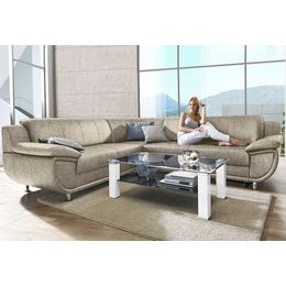 Ecksofa Trendmanufaktur "Rondo wahlweise mit Schlaffunktion, bequeme Armlehnen, Bestseller", beige (sand, beige), B:267cm H:85cm T:247cm, Microfaser PRIMABELLE (100% Polyester);Kunstleder SOFTLUX;Struktur (54% Polyacryl, 46% Polyester);NaturLEDER (echtes Rindsleder) in Sitz und R&uuml;cken, Korpus Kunstleder SOFTLUX, Sofas, Ecksofa, L-Form, wahlw.mit Federkern, F&uuml;&szlig;e chromfarben, Unser Dauertiefpreis