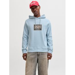 Jack & Jones Kapuzensweatshirt JACK & JONES "JJRAIN SWEAT HOOD UNB", Herren, Gr. XL, celestial blau, Sweatware, Obermaterial: 100% Baumwolle, bedruckt, regular fit h&uuml;ftlang, Rundhals, Rippb&uuml;ndchen, Sweatshirts Kapuzensweatshirt