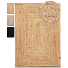 Teppich CarpetFine "Nele Juteteppich Naturfaser", beige (natur), B:120cm H:6mm L:170cm, Jute, Teppiche, Teppich, geflochtener Wendeteppich aus 100% Jute, quadratisch und als L&auml;ufer