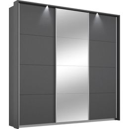 Schwebet&uuml;renschrank Rauch "Kleiderschrank Schrank Garderobe W&auml;scheschrank TOMA mit Passepartout", grau (graumetallic), B:211cm H:214cm T:64cm, Holzwerkstoff, Schr&auml;nke, Schwebet&uuml;renschrank, inkl. Regaleinsatz sowie zus&auml;tzlichen Einlegeb&ouml;den MADE IN GERMANY