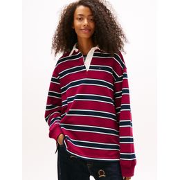 Sweatshirt Tommy Jeans "TJW RLX S-FLAG STRIPE RUGBY EXT", Damen, Gr. XXL (44), lavish cerise, multi stripe, Sweatware, Obermaterial: 100% Baumwolle, gestreift, relaxed fit normal, Rundhals, Rippb&uuml;ndchen, Sweatshirts Sweatshirt