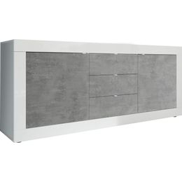 Sideboard Home Affaire "Basic Breite 210 cm, Kommode 2 T&uuml;ren, 3 Schubk&auml;sten, Anrichte", wei&szlig; (wei&szlig; hochglanz lack, beton, optik), B:210cm H:86cm T:43cm, Sideboards, Sideboard, Metallgriff, moderne Rahmenoptik, viel Stauraum, Farbauswahl