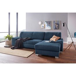 Ecksofa DOMO collection "Anzio L-Form, whlw. Bettfunktion, Federkern, hochwertig, Breite 271 cm", blau (dunkelblau), B:271cm H:85cm T:160cm, Sofas, Ecksofa, Ohne Bettfunktion, Recamiere rechts, Struktur fein, dunkelblau