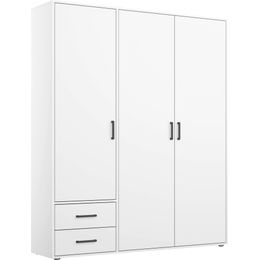 Dreht&uuml;renschrank Rauch "Kleiderschrank Schrank Garderobe W&auml;scheschrank VOYAGER", wei&szlig; (alpinwei&szlig;, griffe graumetallic), B:140cm H:194cm T:53cm, Holzwerkstoff, Schr&auml;nke, Dreht&uuml;renschrank, mit 2 modernen Griffvarianten, mit Au&szlig;enschubladen MADE IN GERMANY