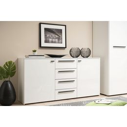 Sideboard Inosign "Ksanti Kommode Breite/Tiefe/H&ouml;he 163/80,5/80,5 cm", wei&szlig;, B:163cm H:80,5cm T:80,5cm, Holzwerkstoff, MDF, Sideboards, Sideboard, 2 T&uuml;ren und 4 Schubk&auml;sten, hochgl&auml;nzende Front