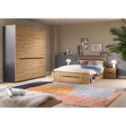 Schlafzimmer-Set Home Affaire "REHAT, 4-teilig, best. aus: Bett, Kleiderschrank & 2x Nachtkommode", grau, B/H: 140cm x 200cm, Schlafzimmerm&ouml;bel-Sets, Schlafzimmer-Set