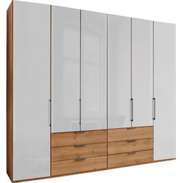 Faltt&uuml;renschrank Wiemann "Monaco", braun (bianco, eiche, nachbildung, glas wei&szlig;), B:246,9cm H:216cm T:58cm, Floatglas, Holzwerkstoff, Schr&auml;nke, Faltt&uuml;renschrank, Teil-Glasfront sowie hochwertige Beschl&auml;ge inkl. Schubladend&auml;mpfung