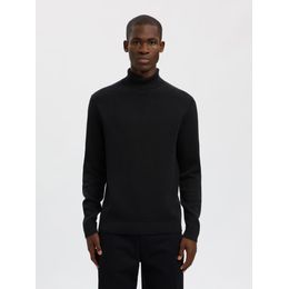 Rollkragenpullover Selected "SLHDANE LS KNIT STRUCTURE ROLL NECK NOOS", Herren, Gr. XL, schwarz, Strick, Obermaterial: 100% Baumwolle, unifarben, regular fit h&uuml;ftbedeckend, hoch geschlossener Ausschnitt, Rippb&uuml;ndchen, Pullover Rollkragenpullover