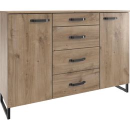 Kombikommode wimex "Detroit by fresh to go", beige (plankeneichefarben, raw steel), B:135cm H:92cm T:41cm, Sideboards, Kombikommode