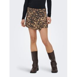 Hosenrock Only "ONLMIST-ASK MW FAUX SUEDE LEO SKORT PNT", Damen, Gr. XS (34), toasted coconut aop:schwarz leo, Web, Obermaterial: 95% Polyester, 5% Elasthan, bedruckt, kurz, R&ouml;cke Hosenrock