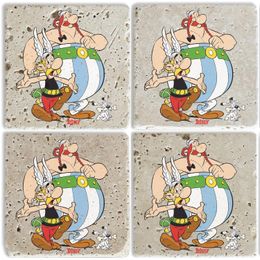 Getr&auml;nkeuntersetzer LUCKYLINDE "Asterix und Obelix mit Idefix Fliesen Steine", bunt, B:10cm H:10cm T:1cm, Naturstein, Untersetzer, Getr&auml;nkeuntersetzer, Asterix Set Topfuntersetzer Naturstein Untersetzer 10x10x1cm