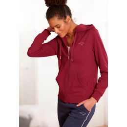 Sweatjacke Kangaroos, Damen, Gr. 48/50, rot, Interlock, Obermaterial: 60% Baumwolle, 40% Polyester, unifarben, Basic, h&uuml;ftlang, Rippb&uuml;ndchen, Sweatjacken Sweatjacke, mit gro&szlig;em Logodruck auf dem R&uuml;cken, Loungewear, Topseller