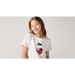 T-Shirt LEVI'S KIDS "LVG DISCO CHERRY SS TEE", M&auml;dchen, Gr. 16 (164), hellwei&szlig;, Jersey, Obermaterial: 60% Baumwolle, 40% Polyester, bedruckt, normal h&uuml;ftbedeckend, Rundhals, Shirts T-Shirt, for Girls, mit Frontprint