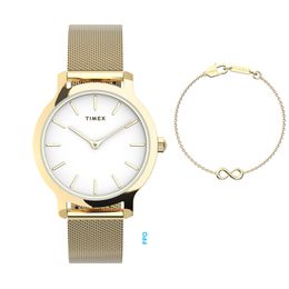 Quarzuhr Timex "TRANSCEND", goldfarben, Armbanduhren, Damen, Quarzuhr, Armbanduhr, Damenuhr, Edelstahlarmband, Geschenkidee, analog