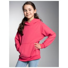 Kapuzensweatshirt TRIGEMA "TRIGEMA Hoodie in leichter Sweat-Qualit&auml;t", M&auml;dchen, Gr. 140, orange (koralle), Sweatware, 50% Baumwolle, 50% Polyester, Basic, ohne Ausschnitt, Sweatshirts Kapuzensweatshirt