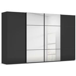 Schwebet&uuml;renschrank Rauch "Kleiderschrank Schrank Garderobe Schlafzimmerschrank SCALE-TRIO", schwarz (schwarz, glas schwarz, griffleisten schwarz), B:360cm H:223cm T:68cm, Holzwerkstoff, Schr&auml;nke, Schwebet&uuml;renschrank, edle dreigeteilte Front mit 2 Zierleisten Spiegel/Glas MADE IN GERMANY