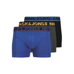 Jack & Jones Trunk JACK & JONES "JACNINE.ZERO SOLID TRUNKS 3 PACK", Herren, Gr. S, 3 Stk., schwarz (asphalt pack:schwarz, beaucoup blau), Jersey, Obermaterial: 95% Baumwolle, 5% Elasthan, unifarben, eng, Unterhosen Trunk, mit Marken Schriftzug