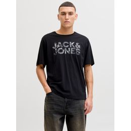 Jack & Jones Kurzarmshirt JACK & JONES "JJEJEFF LOGO TEE SS SN", Herren, Gr. S, schwarz, Jersey, Obermaterial: 100% Baumwolle, bedruckt, normal, Shirts Kurzarmshirt, mit Logoprint