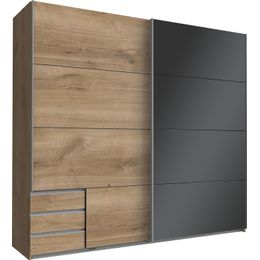 Schwebet&uuml;renschrank wimex "Valencia", grau (plankeneiche nachbildung, glas grau), B:225cm H:210cm T:65cm, Holzwerkstoff, Sicherheitsglas, Schr&auml;nke, Schwebet&uuml;renschrank, mit Glaselementen und Schubk&auml;sten