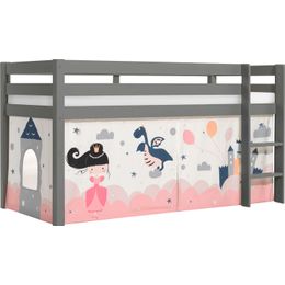Spielbett Vipack "Pino, Kiefer massiv, mit Rolllattenrost u. Textil-Set, Made in Europe", grau, B:105,4cm H:114cm L:209,4cm, Betten, Spielbett, verschiedene Textil Dessins, 3 Gestellfarben zur Wahl