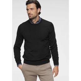 Rundhalspullover OLYMP "OLYMP Strick Casual", Herren, Gr. XL, schwarz, Obermaterial: 100% Schurwolle, normal, Rundhals, Pullover Rundhalspullover, moderner Strickpullover