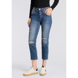 5-Pocket-Jeans Herrlicher "Breezy Cropped Denim", Damen, Gr. 29, N-Gr, iconic destroy, Denim/Jeans, Obermaterial: 99% Baumwolle, 1% Elasthan, Destroyed-Effekte, straight fit 7/8-L&auml;nge, Jeans 5-Pocket-Jeans, Straight Fit mit Destroyed-Effekten