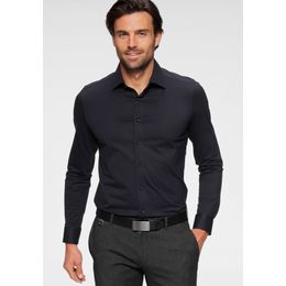 Langarmhemd OLYMP "Luxor 24/Seven modern fit Jerseyshirt", Herren, Gr. 41, N-Gr, blau (marine), Jersey, Obermaterial: 92% Baumwolle, 8% Elasthan, Hemden Langarmhemd, mit geruchshemmenden Materialeigenschaften
