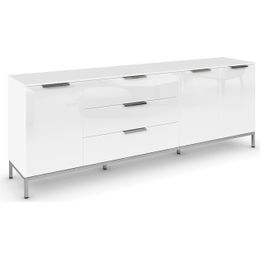 Kombikommode Rauch "Kommode T&uuml;rkommode Sideboard Kombikommode FLIPP mit Glasfront", wei&szlig; (alpinwei&szlig;, glas kristallwei&szlig;), B:200cm H:72cm T:42cm, Holzwerkstoff, Sideboards, Kombikommode, 3-t&uuml;rig mit 3 Schubladen und Soft-Close-Funktion sowie Glasfront