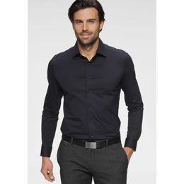 Langarmhemd OLYMP "Luxor 24/Seven modern fit Jerseyshirt", Herren, Gr. 45, N-Gr, blau (marine), Jersey, Obermaterial: 92% Baumwolle, 8% Elasthan, Hemden Langarmhemd, mit geruchshemmenden Materialeigenschaften