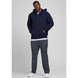 Jack & Jones PlusSize Kapuzensweatjacke "BASIC SWEAT ZIP HOOD", Herren, Gr. 3XL, blau (navy blazer), angeraute Sweatware, Obermaterial: 85% Baumwolle, 15% Polyester, JACK & JONES PLUSSIZE, unifarben, Basic, normal normal, ohne Ausschnitt, B&uuml;ndchen, Sweatjacken Kapuzensweatjacke, bis Gr&ouml;&szlig;e 6XL