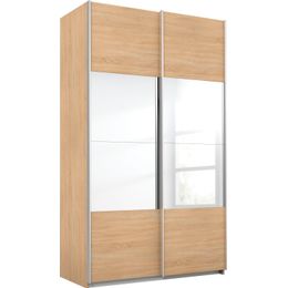 Schwebet&uuml;renschrank Rauch "Quadra", braun (struktureichefarben hell, spiegel), B:136cm H:230cm T:62cm, Holzwerkstoff, Schr&auml;nke, Schwebet&uuml;renschrank, mit Spiegelelementen