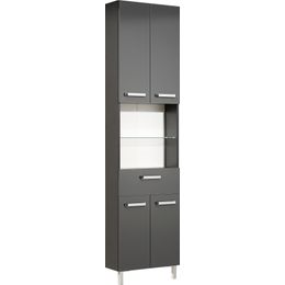 Hochschrank SAPHIR "Quickset Badschrank 50 cm breit, 4 T&uuml;ren, 2 Nischen, 1 Schublade", grau (anthrazit, anthrazit glanz), B:50cm H:195,5cm T:20cm, Holzwerkstoff, Schr&auml;nke, Hochschrank, Badezimmer-Hochschrank inkl. T&uuml;rd&auml;mpfer, Griffe in Chrom gl&auml;nzend