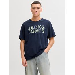 Jack & Jones Kurzarmshirt JACK & JONES "JJEJEFF LOGO TEE SS SN", Herren, Gr. L, sky captain, Jersey, Obermaterial: 100% Baumwolle, bedruckt, normal, Shirts Kurzarmshirt, mit Logoprint